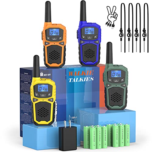 Rechargeable Walkie Talkies for Adults Two Way Radios for Outdoors USB Rechargeable Long Range 22 Channel Adapter, Charger, Battery Included with NOAA & Weather Alerts (Mix-4Packs)