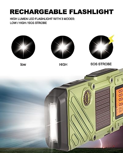 Rechargeable Emergency Radios Walkie Talkies for Adults with FM/NOAA, Weather Alerts, LED Flashlight, and Solar Hand Crank - Long Range 2 Way Radios with USB Charging and SOS Alarm