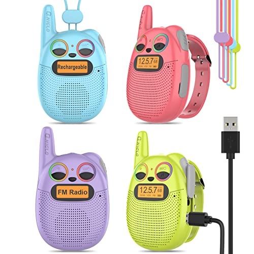 Qniglo Walkie Talkies for Kids Rechargeable 4 Pack, Kids Toys for 3-14 Year Old Girls Gifts,Kids Walkie Talkies for Outdoor Camping Games, Christmas Birthday Gifts for 5 6 7 8 9 10 Year Old Toddlers