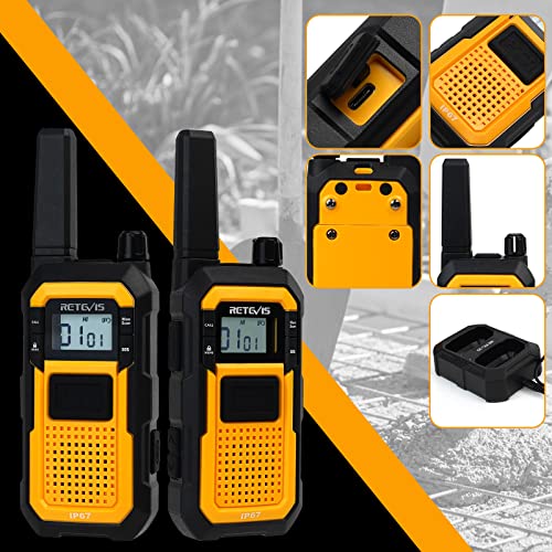 Retevis RB48 Heavy Duty Walkie Talkies,Waterproof Two Way Radio,Shock-Resistant,2000 mAh,Emergency Alert,2 Way Radio Long Range for Job Site (4 Pack)