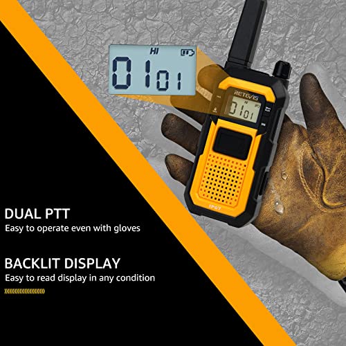 Retevis RB48 Heavy Duty Walkie Talkies,Waterproof Two Way Radio,Shock-Resistant,2000 mAh,Emergency Alert,2 Way Radio Long Range for Job Site (4 Pack)