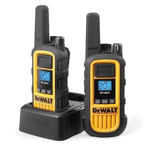 dewalt dxfrs800 2 watt heavy duty walkie talkies - waterproof, shock resistant, long range & rechargeable two-way radio with vox (2 pack)