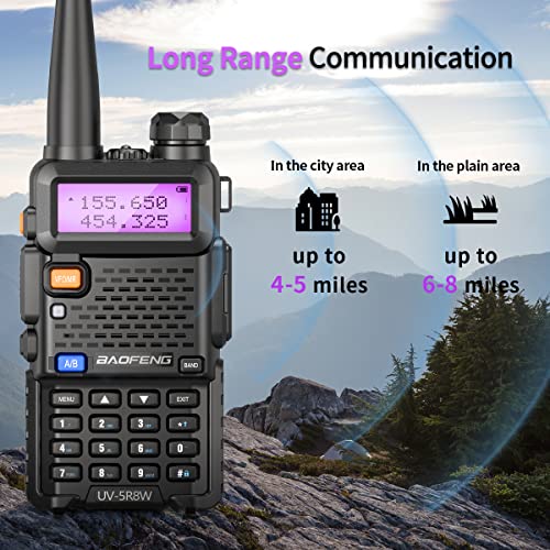 Baofeng UV-5R Radio Dual Band Ham Radios Handheld 8W High Power Two Way Radio with Double Battery Extra Programming Cable AR-771 Antenna Speaker Mic Full Kit Rechargeable Long Range Walkie Talkies