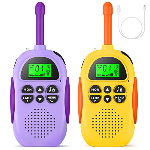 Walkie Talkies for Kids: 2 Pack Rechargeable Kids Walkie Talkies, Long Range 22 Channels 2 Way Radio Kids Christmas Birthday Outdoor Camping Fun Toy Gift for 3-12 Year Old Boys Girls