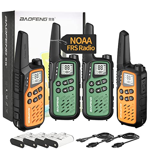 4Pack Rechargeable Baofeng MP25 FRS Walkie Talkies Long Range Walkie Talkies for Adults - Long Distance 2 Way Radios Walkie Talkies with Battery NOAA 2 in 1 Type-C Charger