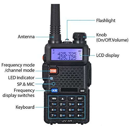 BAOFENG UV-5R Dual Band Two Way Radio (Black), 144-148MHz & 420-450MHz & UV-5R Two Way Radio Dual Band 144-148/420-450Mhz Walkie Talkie 1800mAh Li-ion Battery(Black)