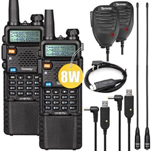 ham radio walkie talkie uv-5r pro 8w dual band two way radio with 3800mah battery and handheld speaker mic and antenna 2pack and one usb programming cable