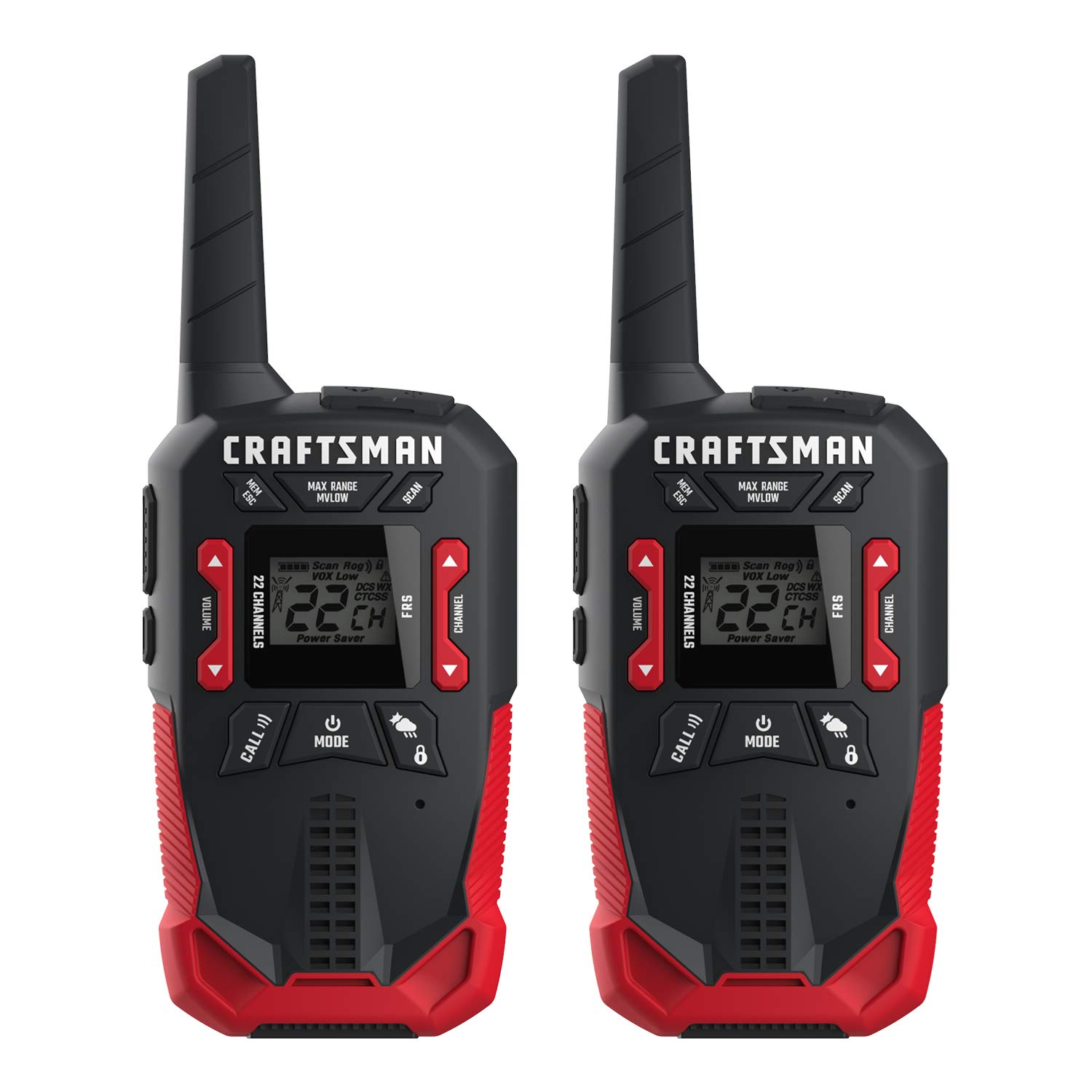 CRAFTSMAN 32-Mile Long Range Walkie Talkies for Adults - Weather Resistant, Rechargeable Two Way Radios with VOX - CMXZRAZF668 (2 Pack)