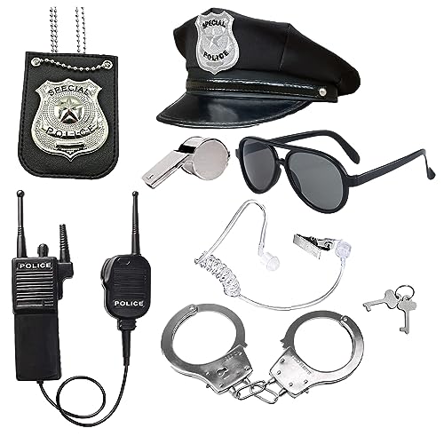 Falinpitos 7PCS Police Pretend Play Toy Set Walkie Talkies Badge Costume Accessories for Kids Birthday Party Present