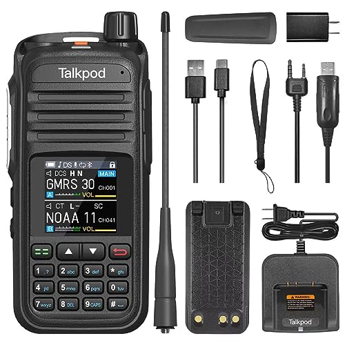 Talkpod A36Plus GMRS Handheld Two Way Radio Walkie Talkies for Adults Long Range with VHF UHF Receive, 5W Output, 512 Channels, 1.44inch Color Screen (Black)