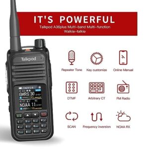 Talkpod A36Plus GMRS Handheld Two Way Radio Walkie Talkies for Adults Long Range with VHF UHF Receive, 5W Output, 512 Channels, 1.44inch Color Screen (Black)