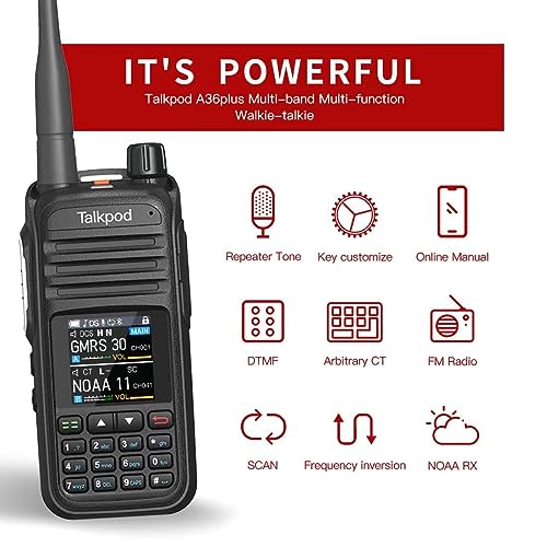 Talkpod A36Plus GMRS Handheld Two Way Radio Walkie Talkies for Adults Long Range with VHF UHF Receive, 5W Output, 512 Channels, 1.44inch Color Screen (Black)