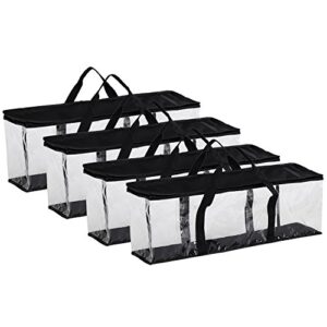 fasmov set of 4 dvd storage bags hold up to 160 dvds (40 each bag), water resistant dvd holder case with handles, transparent pvc media storage for dvds, cds, video games, books