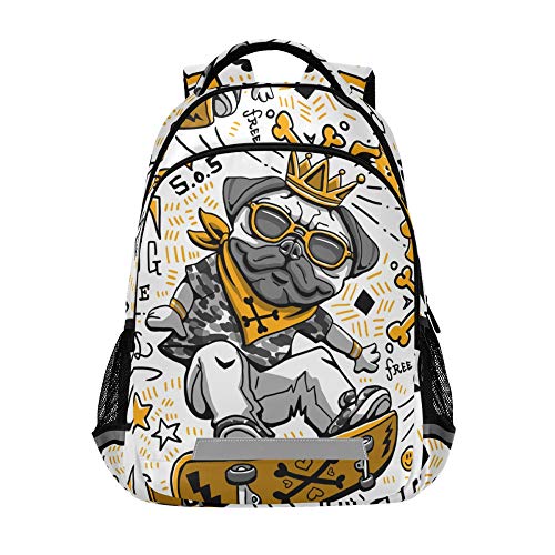 ALAZA Dog Print Skater Pug Puppy Funny Backpack Purse for Women Men Personalized Laptop Notebook Tablet School Bag Stylish Casual Daypack, 13 14 15.6 inch