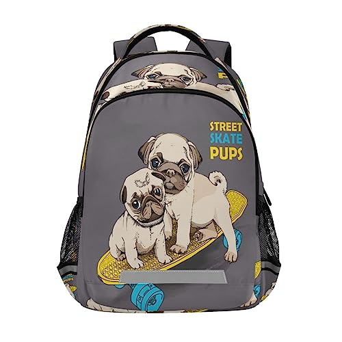 ALAZA Pugs Puppies on Skateboard Backpack for Students Boys Girls School Bag Travel Daypack