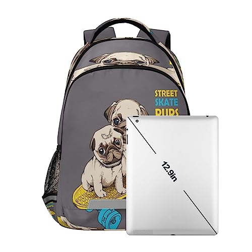 ALAZA Pugs Puppies on Skateboard Backpack for Students Boys Girls School Bag Travel Daypack