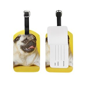 alaza pug dog funny luggage tag pu leather bag suitcases label 2 pieces set