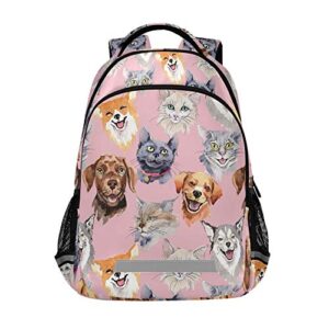 alaza pug dog cat animal print pink backpack purse for women men personalized laptop notebook tablet school bag stylish casual daypack, 13 14 15.6 inch