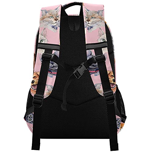 ALAZA Pug Dog Cat Animal Print Pink Backpack Purse for Women Men Personalized Laptop Notebook Tablet School Bag Stylish Casual Daypack, 13 14 15.6 inch