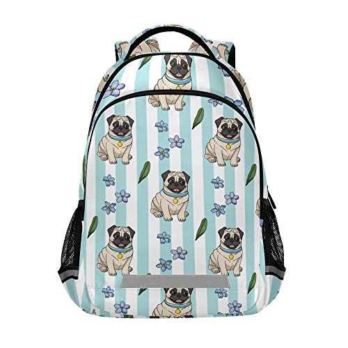 ALAZA Pug Dog Puppy Print Cute Tropical Flower Leaf Backpack Purse for Women Men Personalized Laptop Notebook Tablet School Bag Stylish Casual Daypack, 13 14 15.6 inch