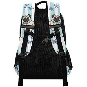 ALAZA Pug Dog Puppy Print Cute Tropical Flower Leaf Backpack Purse for Women Men Personalized Laptop Notebook Tablet School Bag Stylish Casual Daypack, 13 14 15.6 inch