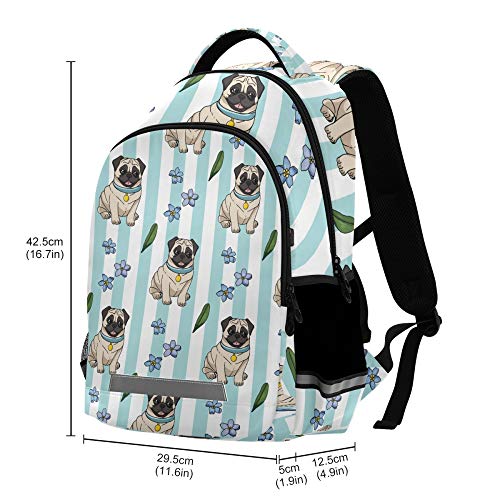 ALAZA Pug Dog Puppy Print Cute Tropical Flower Leaf Backpack Purse for Women Men Personalized Laptop Notebook Tablet School Bag Stylish Casual Daypack, 13 14 15.6 inch