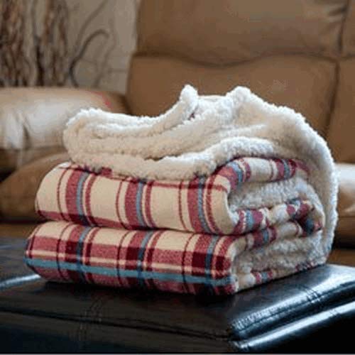 Lavish Home Red Fleece Sherpa Throw Blanket-Plaid, 50" x 60"