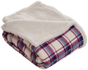 lavish home red fleece sherpa throw blanket-plaid, 50" x 60"