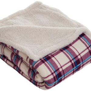 Lavish Home Red Fleece Sherpa Throw Blanket-Plaid, 50" x 60"