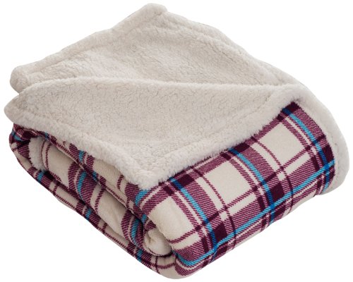 Lavish Home Red Fleece Sherpa Throw Blanket-Plaid, 50" x 60"