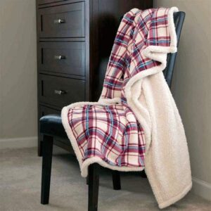 Lavish Home Red Fleece Sherpa Throw Blanket-Plaid, 50" x 60"