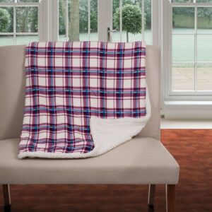 Lavish Home Red Fleece Sherpa Throw Blanket-Plaid, 50" x 60"