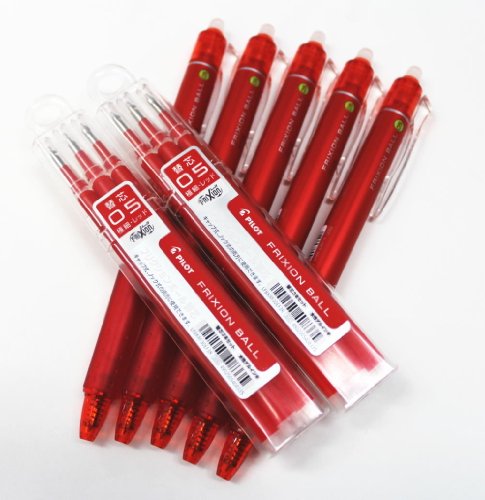 Pilot Frixion Ball Knock Retractable Erasable Gel Ink Pens,fine Point, - 0.5 mm - Red Ink- Value Set of 5 & 6 Gel Ink Pen Refill Pack