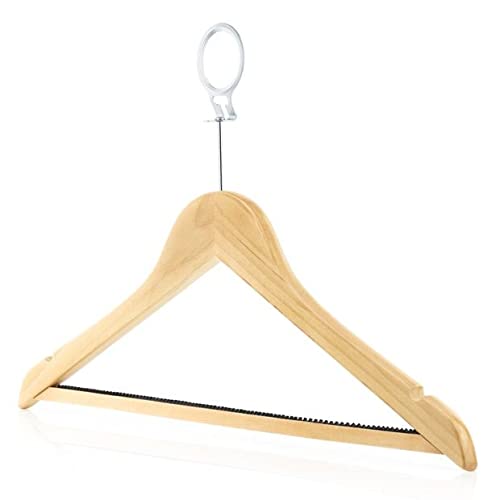 HANGERWORLD Natural Wooden Hotel Style Security Clothes Hangers - 10 Pack, Metal Anti Theft Ring Lock