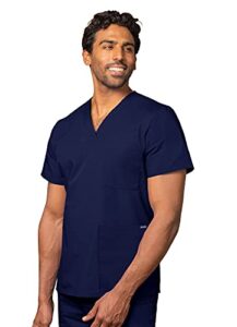 adar universal unisex scrubs - v-neck tunic scrub top - 601 - navy - l