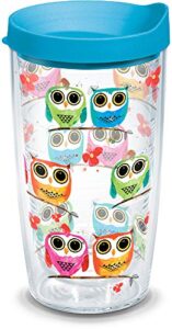 tervis colorful woodland owls made in usa double walled insulated tumbler cup keeps drinks cold & hot, 16oz, clear