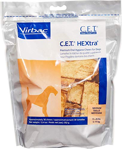 C.E.T. HEXtra Premium Oral Hygiene Chews (with Chlorhexidine) for Medium Dogs (11-25 Pounds) 3 Pack (90 chews)