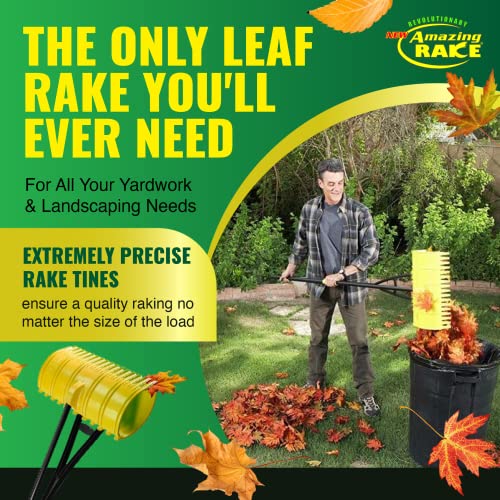 Amazing Rake Back Saving Garden Rake ― Leaf Rakes for Gardening ― Leaf Picker Upper ― Heavy Duty Leaves Claw & Rakes Lawns Garden Tool ― Easy Leaf & Grass Grabber Without Bending Over ― Yellow