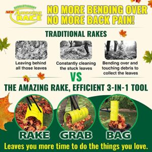 Amazing Rake Back Saving Garden Rake ― Leaf Rakes for Gardening ― Leaf Picker Upper ― Heavy Duty Leaves Claw & Rakes Lawns Garden Tool ― Easy Leaf & Grass Grabber Without Bending Over ― Yellow