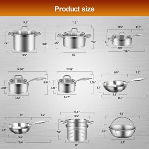 Duxtop Professional Stainless Steel Pots and Pans Set, 17PC Induction Cookware Set, Impact-bonded Technology