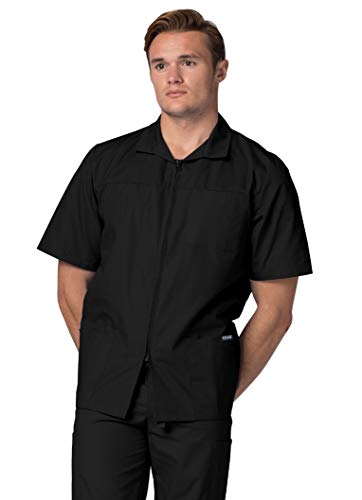 Adar Universal Scrubs for Men - Zippered Short Sleeved Scrub Jacket - 607 - Black - 2X