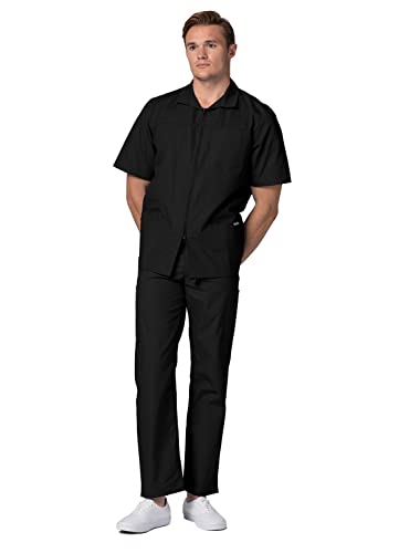 Adar Universal Scrubs for Men - Zippered Short Sleeved Scrub Jacket - 607 - Black - 2X