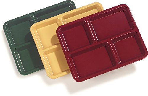 Carlisle FoodService Products Right Hand 4-Compartment Cafeteria / Fast Food Tray, 8.5" x 11", Forest Green