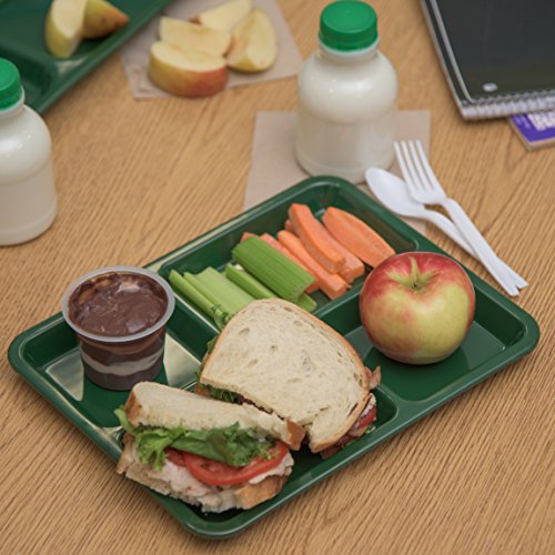 Carlisle FoodService Products Right Hand 4-Compartment Cafeteria / Fast Food Tray, 8.5" x 11", Forest Green