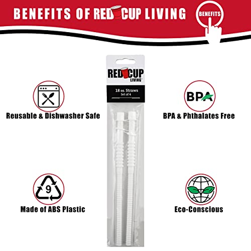 Red Cup Living Reusable Drinking Straws for Cold and Hot Drinks - Plastic Smoothie Straws for 18 oz Cups - Set of 4 - Eco-Conscious - Perfect for Party Cups, Mugs, Mason Jars, and Tumblers, Party Cups