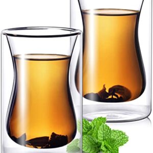 Eparé Turkish Clear Glass Tea Cups - Set of 2 Double Wall Clear Glass Coffee Mug - 6 oz Insulated Walled Transparent Glasses for Cafe Latte Espresso or Cappuccino Hot Beverages