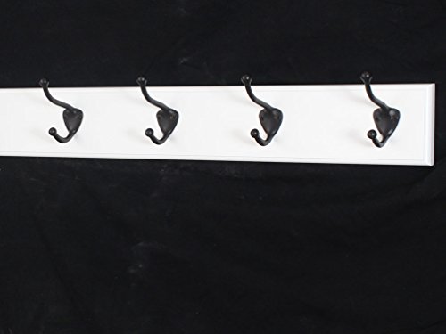 White Coat Rack with Oil Rubbed Bronze Hat & Coat Style Hooks (20" x 3.5" with 4 hooks)