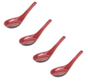 japanbargain 2384x4, set of 4 asian japanese chinese wonton soba rice pho ramen noodle soup spoons, black/red