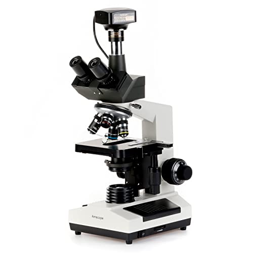 AmScope T390B-3M Digital Professional Compound Trinocular Microscope, 40X-2000X Magnification, WF10x and WF20x Eyepieces, Brightfield, Halogen Illumination, Abbe Condenser, Double-Layer Mechanical Stage, 110V-220V Auto-Switching, Includes 3MP Camera with