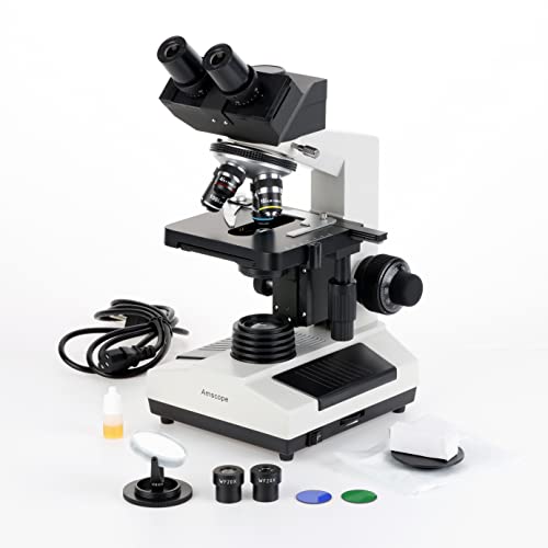 AmScope T390B-3M Digital Professional Compound Trinocular Microscope, 40X-2000X Magnification, WF10x and WF20x Eyepieces, Brightfield, Halogen Illumination, Abbe Condenser, Double-Layer Mechanical Stage, 110V-220V Auto-Switching, Includes 3MP Camera with